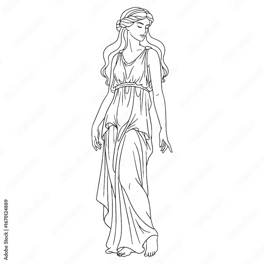 Divine Aphrodite Line Art – Dove and Rose Vector Outline Drawing with ...