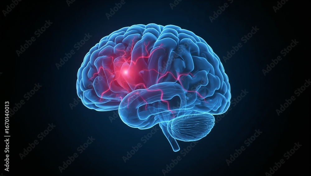 Human Brain Anatomy Depicting Neurological Activity with Red Highlight ...