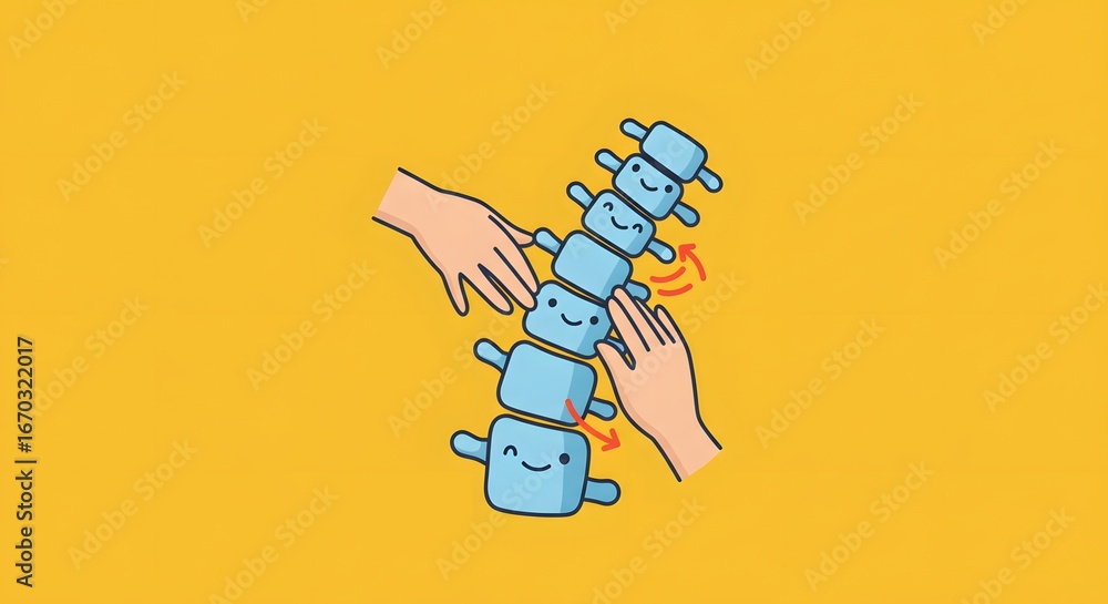 Cartoon Spine with Smiling Vertebrae Receiving Gentle Massage on Gold ...