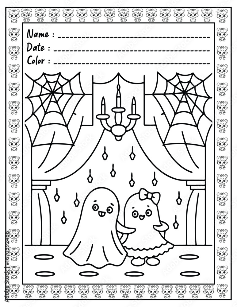 Stockvektorbilden Bold and Easy Cute Very Demure Very Spooky Coloring ...