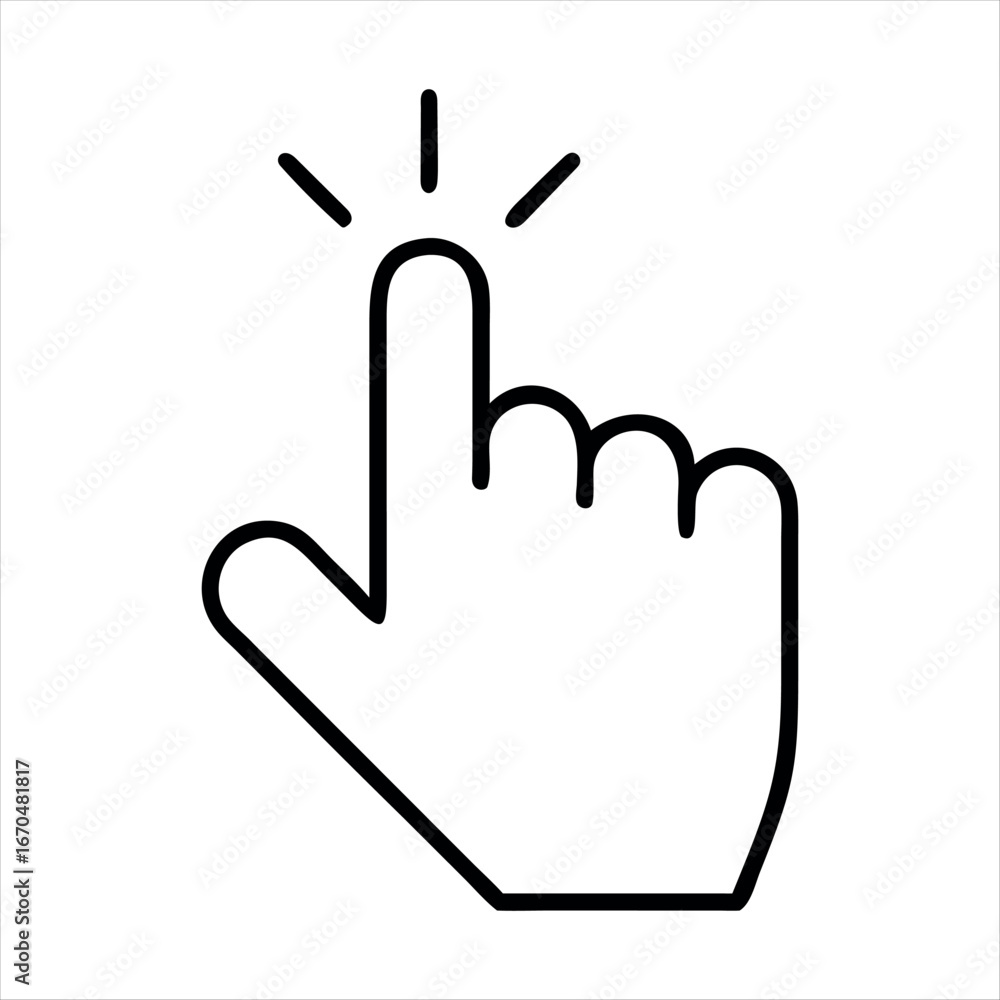Simple line art icon of a finger clicking a button or link on a digital ...