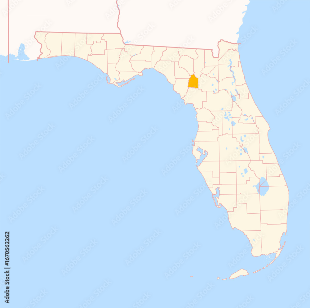 Map of the County Gilchrist (Florida, US) showing the Federal State ...