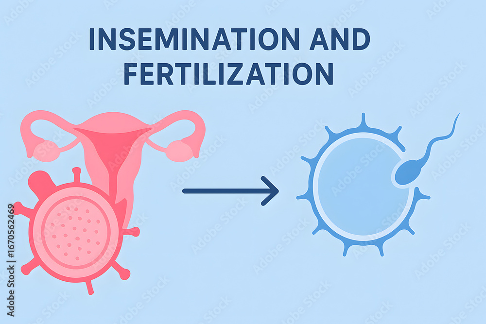 Insemination and fertilization process illustration, human reproductive ...