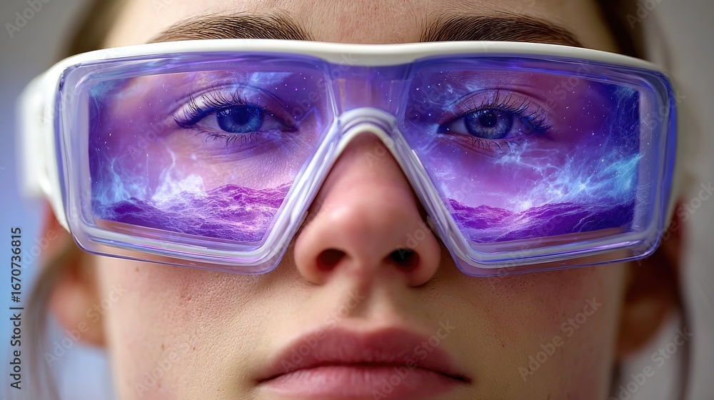Immersive technology experience concept with transparent vr visor ...