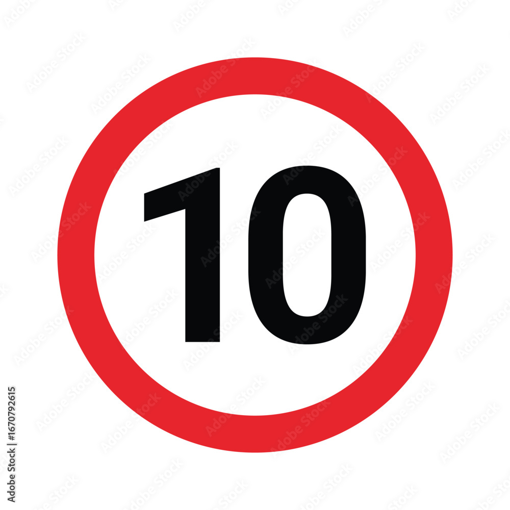 Speed limit sign 10 km h icon. Road signs with speed limit warnings ...