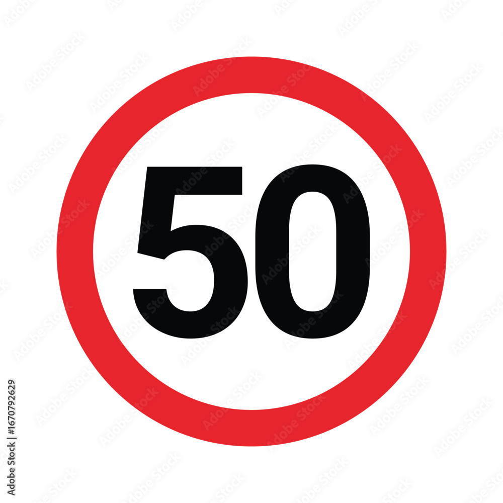 Stock-Vektorgrafik „Speed limit sign 50 km h icon. Road signs with ...