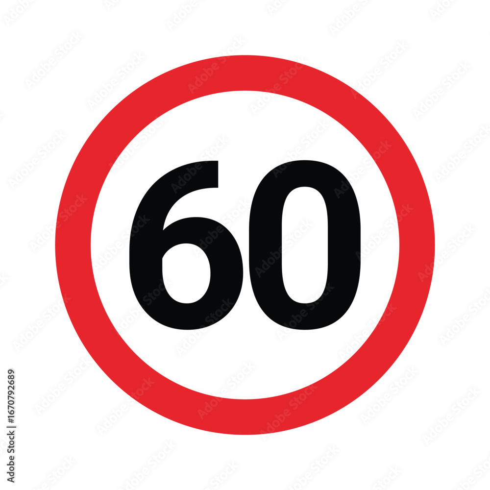 Speed limit sign 60 km h icon. Road signs with speed limit warnings. depicting speed limits ...