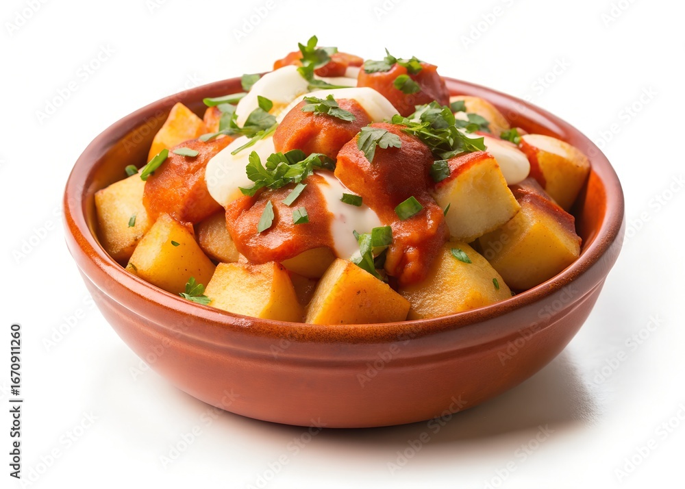 Patatas Bravas Traditional Spanish Tapas Dish of Fried Potatoes with ...