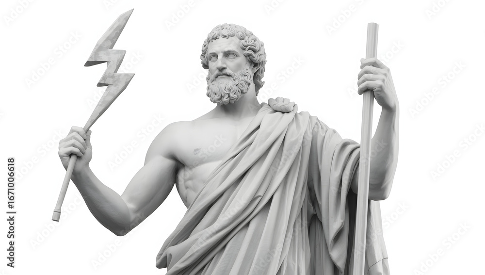 Ancient Greek Mythology Statue of Zeus Holding a Lightning Bolt and ...