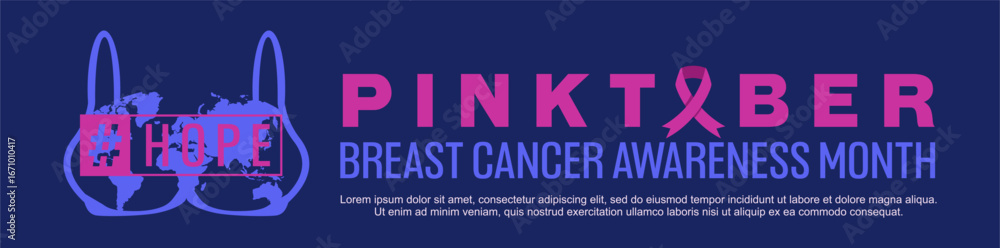 Pinktober - October Breast Cancer Awareness Month Banner with bra ...