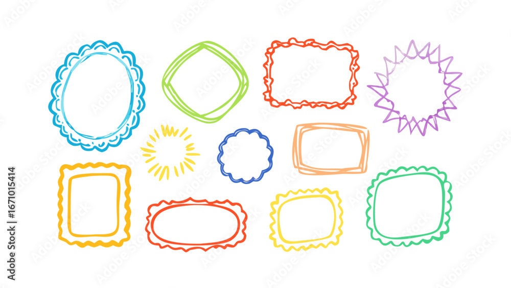 Colorful hand drawn doodle frames and shapes borders Stock Vector ...