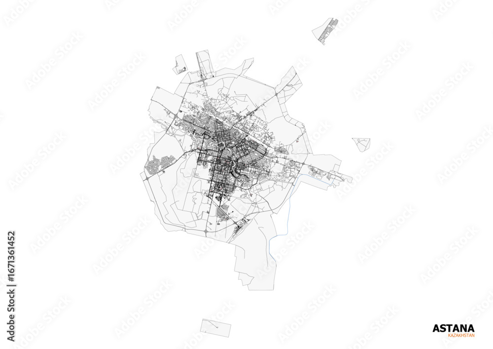 Stock-Vektorgrafik „Vector city map of Astana showing complete highways ...