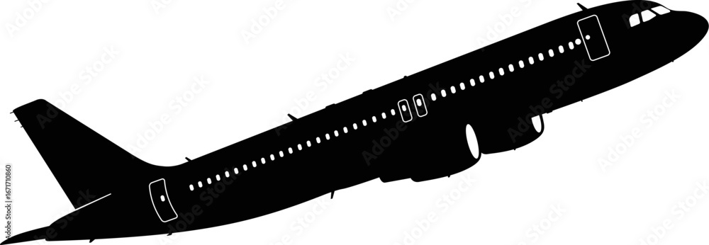 Image vectorielle Stock Airplane takeoff silhouette vector. Jumbo jet ...