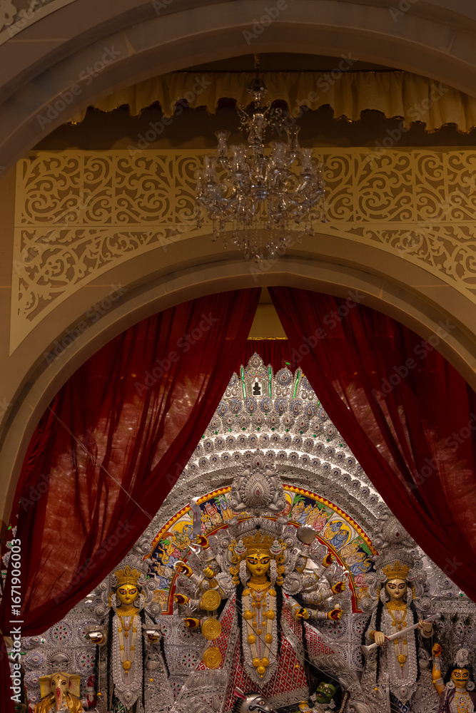 Subho mahalaya, An handmade idol of Goddess Durga decorated in colorful ...