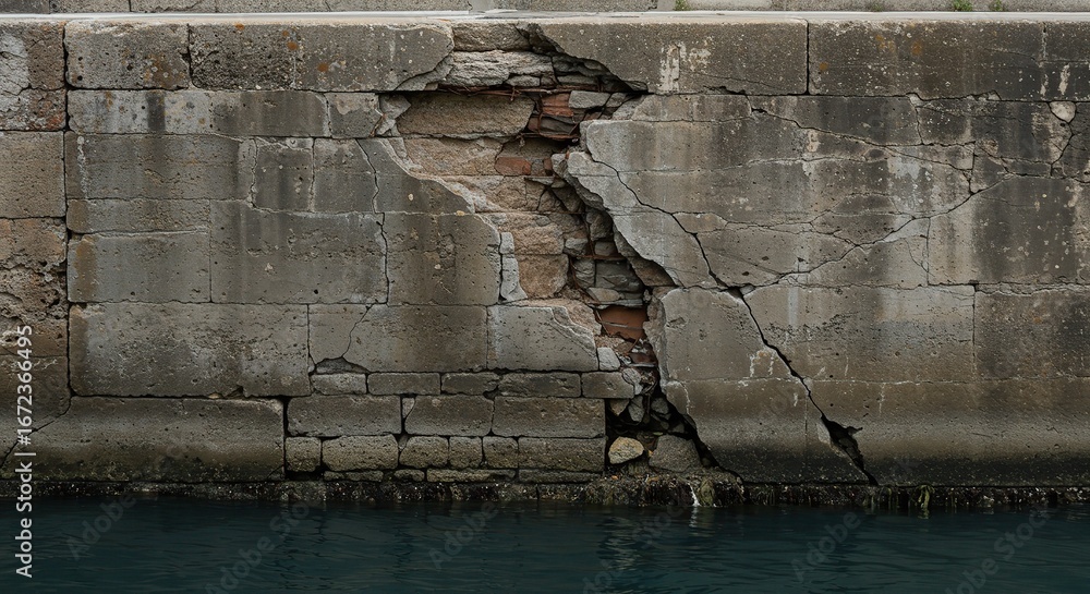 Cracked concrete wall texture background with water damage and erosion ...