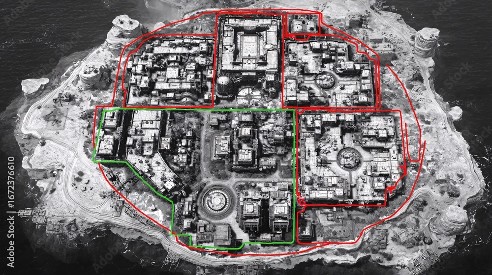 tactical map showing cutter bomb impact radius and cleared target zone ...