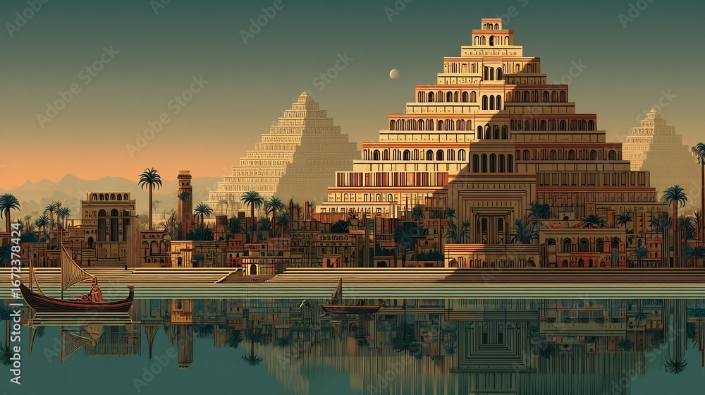 Ancient Babylon rise fall in a continuous vector timeline with ...
