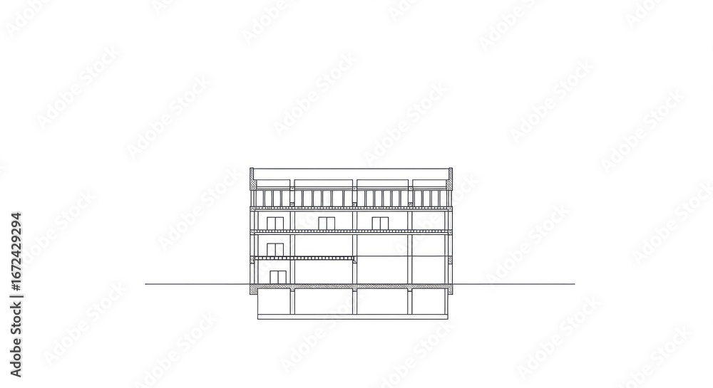 Architectural drawing of a multi-story building section, showcasing ...