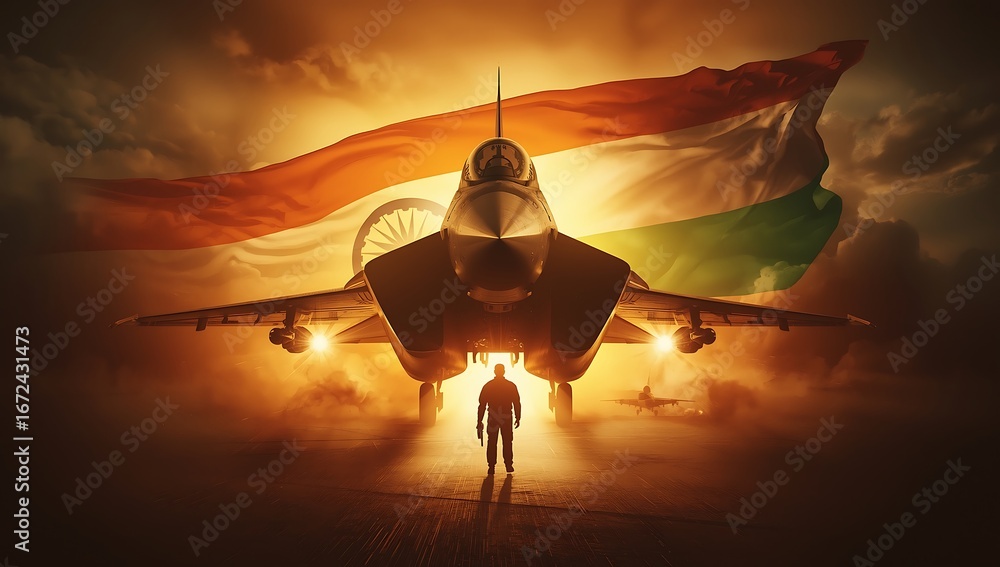Indian air force fighter jet with national flag and soldier Stock Photo ...
