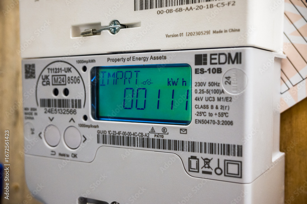 London, UK, August 28th 2025:Close-up of a smart meter and display ...