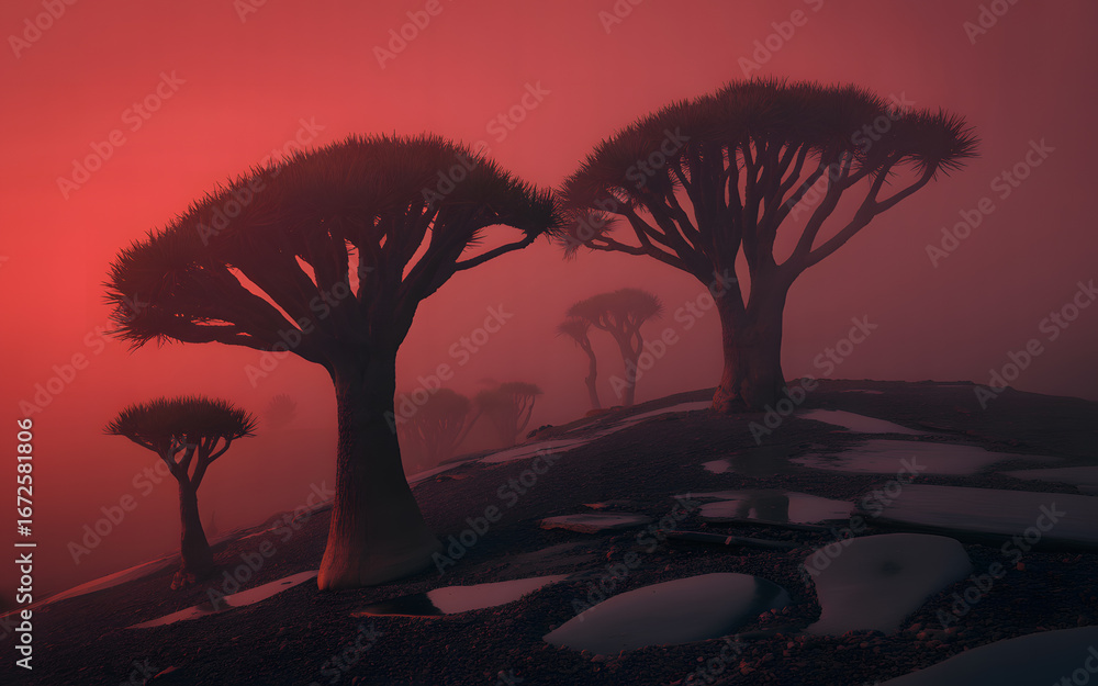 Otherworldly Dragon Blood Trees in a Mysterious Landscape Enshrouded by ...