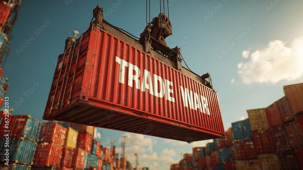 Trade War Concept A Shipping Container with the Words "Trade War" in ...