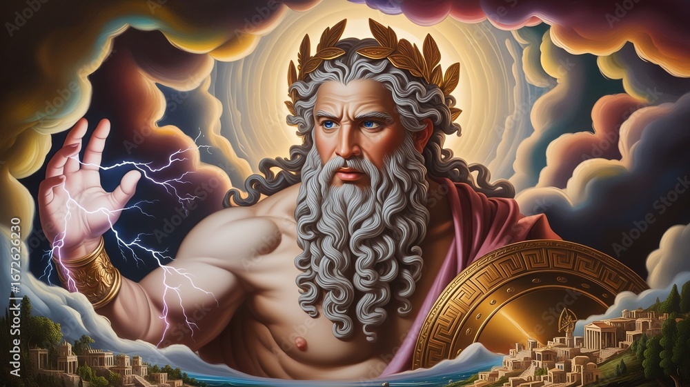 Zeus the supreme Olympian god of ancient Greek mythology on his throne ...