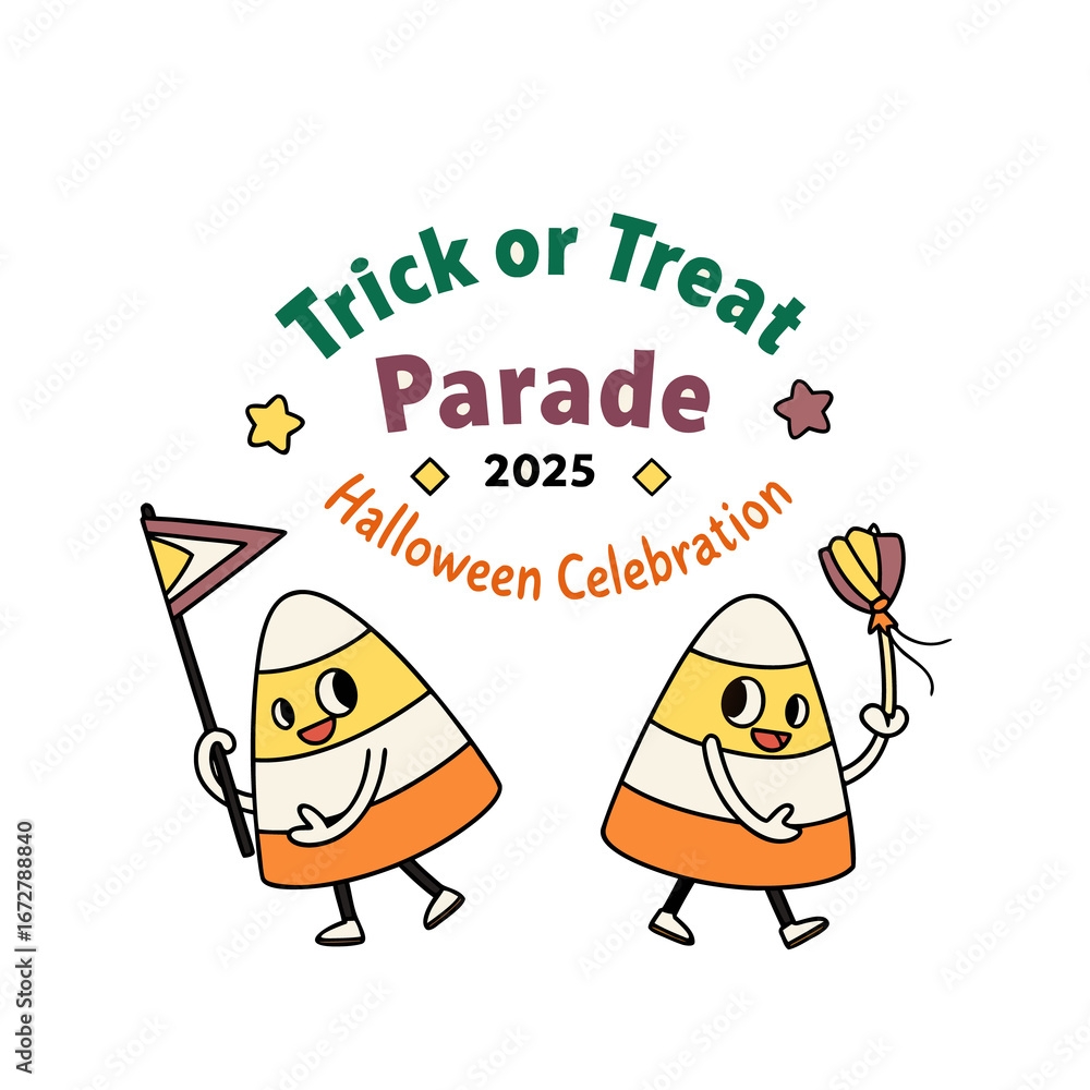 Cute candy corn characters celebrate halloween parade and trick or ...