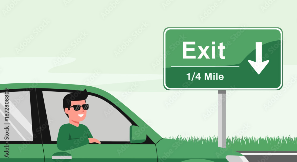 Driver Approaching Exit Sign Indication Quarter Mile Distance For ...