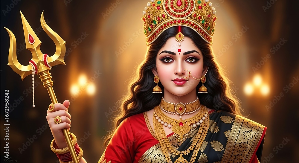Majestic Goddess Durga.Goddess Durga with Trident,Spiritual Hindu ...