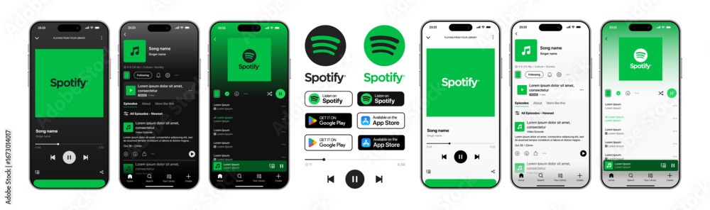 Spotify mockup template with playlist playback screen, logo, black and ...