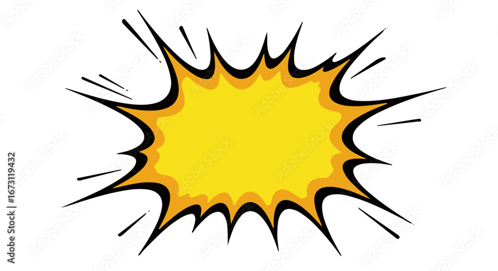 Cartoon explosion with a yellow center and black outline, resembling a ...