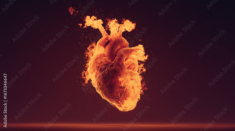 burning human heart in fire, in a dramatic surreal style — perfect for ...