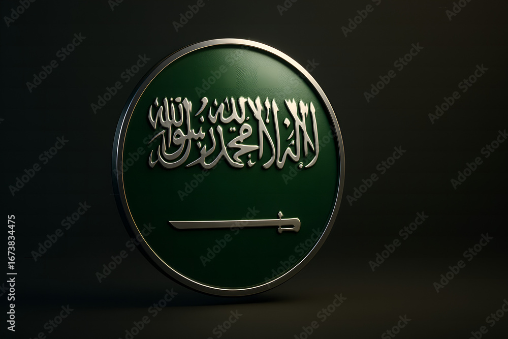 Realistic Rendered Emblem with Saudi Arabia Flag in Circular Frame ...