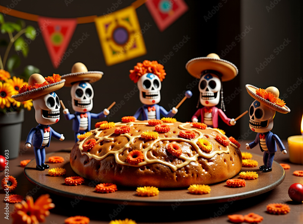 Photo Stock dia de muertos, pan de muerto, pan, rosca, calaveritas ...