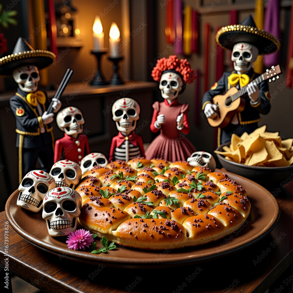 Foto stock di dia de muertos, pan de muerto, pan, rosca, calaveritas ...
