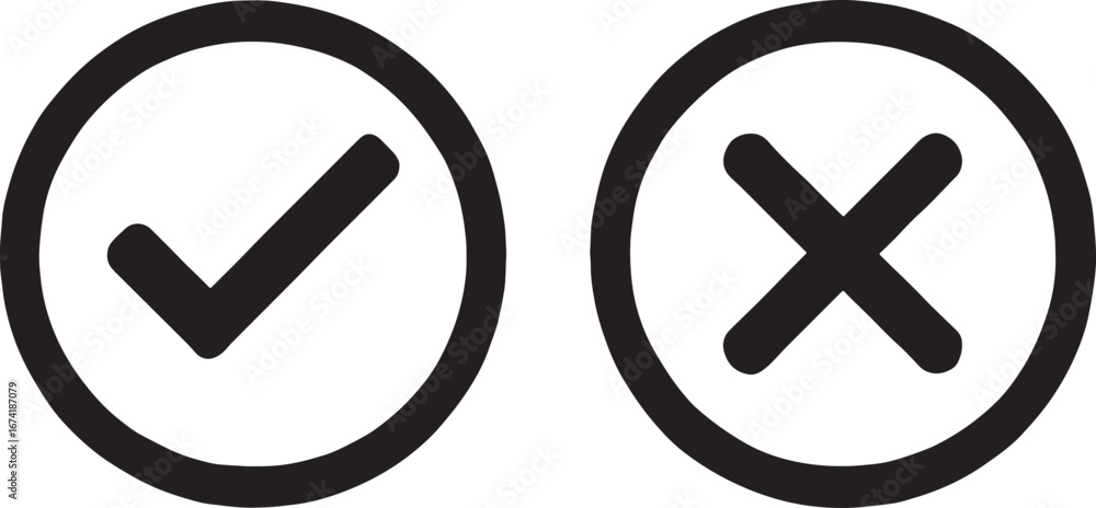 Check Mark and Cross Mark Icons in Circles Yes No Symbols x mark tick ...