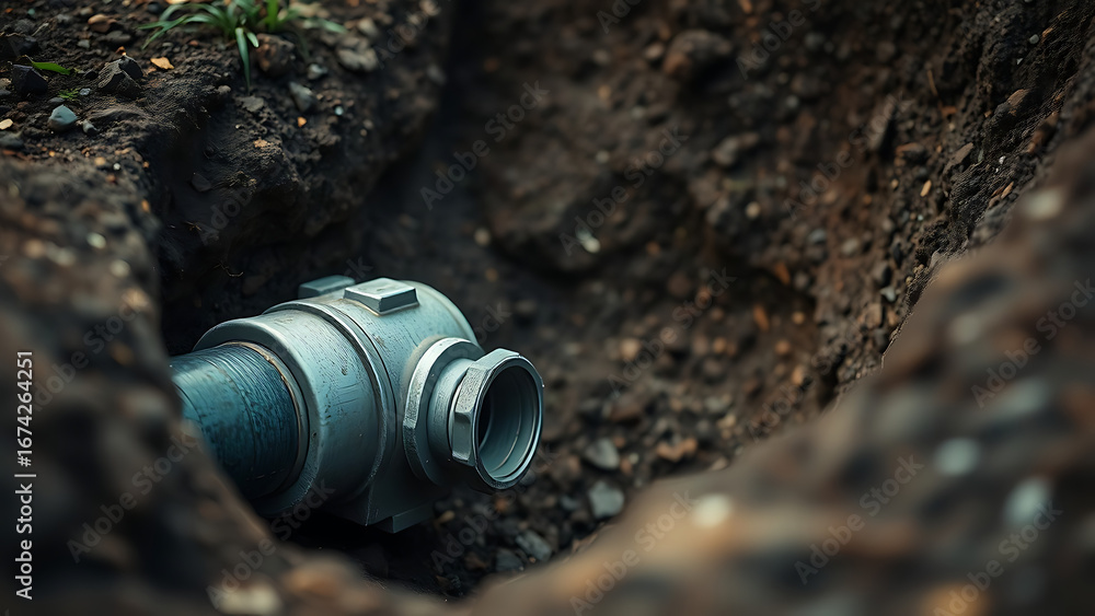 Underground Septic Tank System A detailed view showcases a newly ...