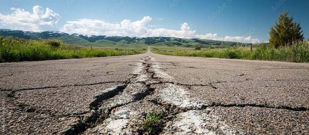 Cracked asphalt road with deep fissures caused by earthquake damage ...