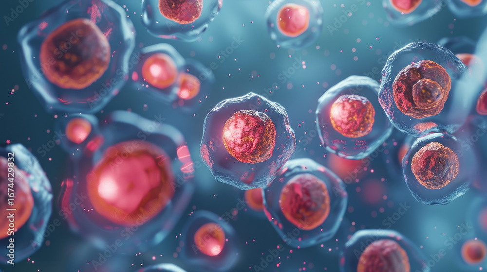 Embryonic stem cell, abstract medical illustration, Repairing damaged ...