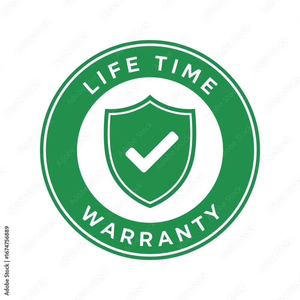 Green lifetime warranty shield icon guarantee badge quality assurance ...