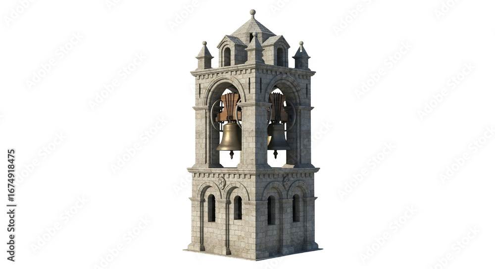 Architectural stone bell tower under clear skies, portraying cultural ...