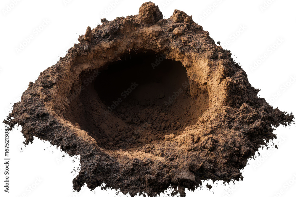 Foto de Stock Deep earth hole shows natural excavation in isolated ...