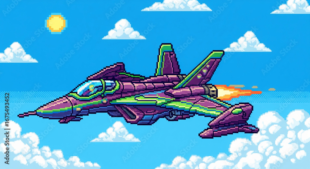 Advanced Fighter Jet in Retro 8-Bit Pixel Art Style Stock Illustration ...