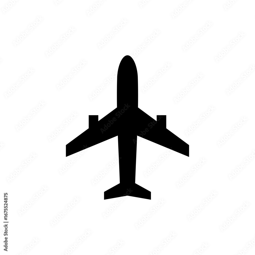 jet plane top view icons. Black silhouette airplanes jets airliners and ...