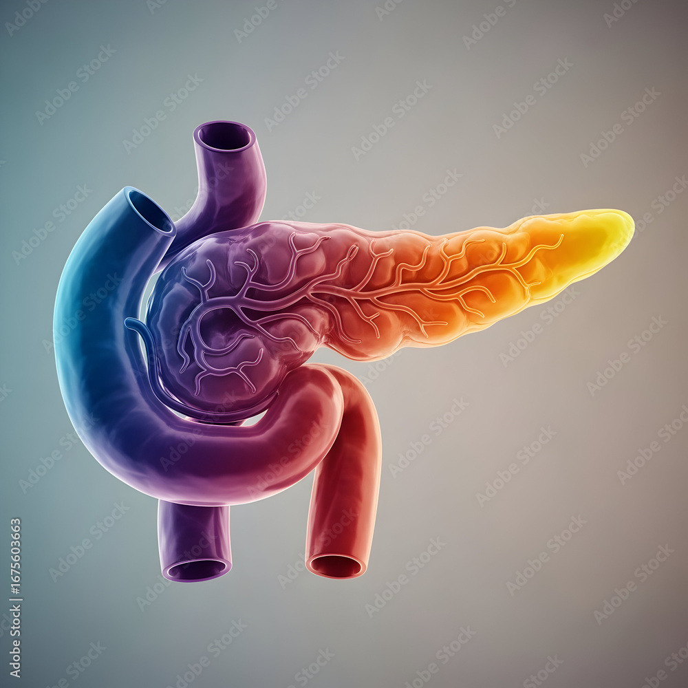 Human Pancreas Anatomy Diagram Medical Illustration with Duodenum Stock ...