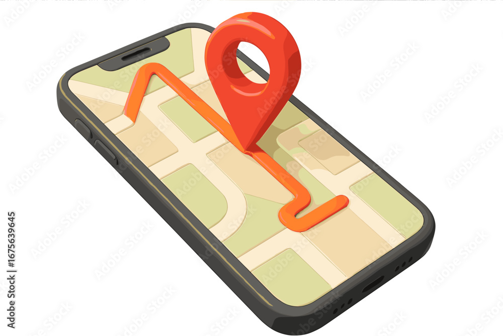 Smartphone with GPS map navigation app concept. 3D cartoon vector ...