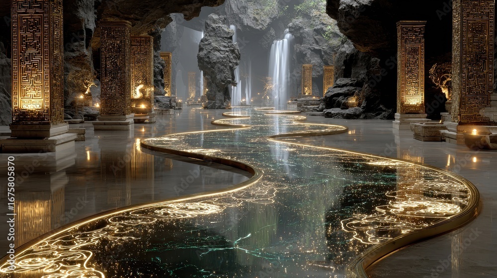 Symbolic representation of wisdom and long life with a glowing path ...