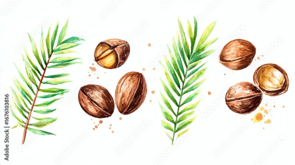 Areca nut isolated digital art watercolor illustration. Seed of palm ...