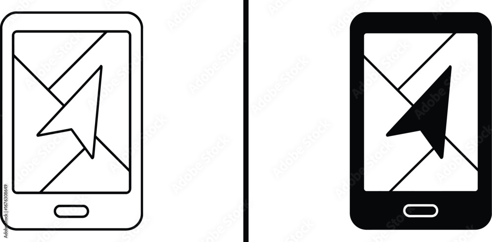 Navigation Device in Modern Life: Minimalist image depicts two stylized ...